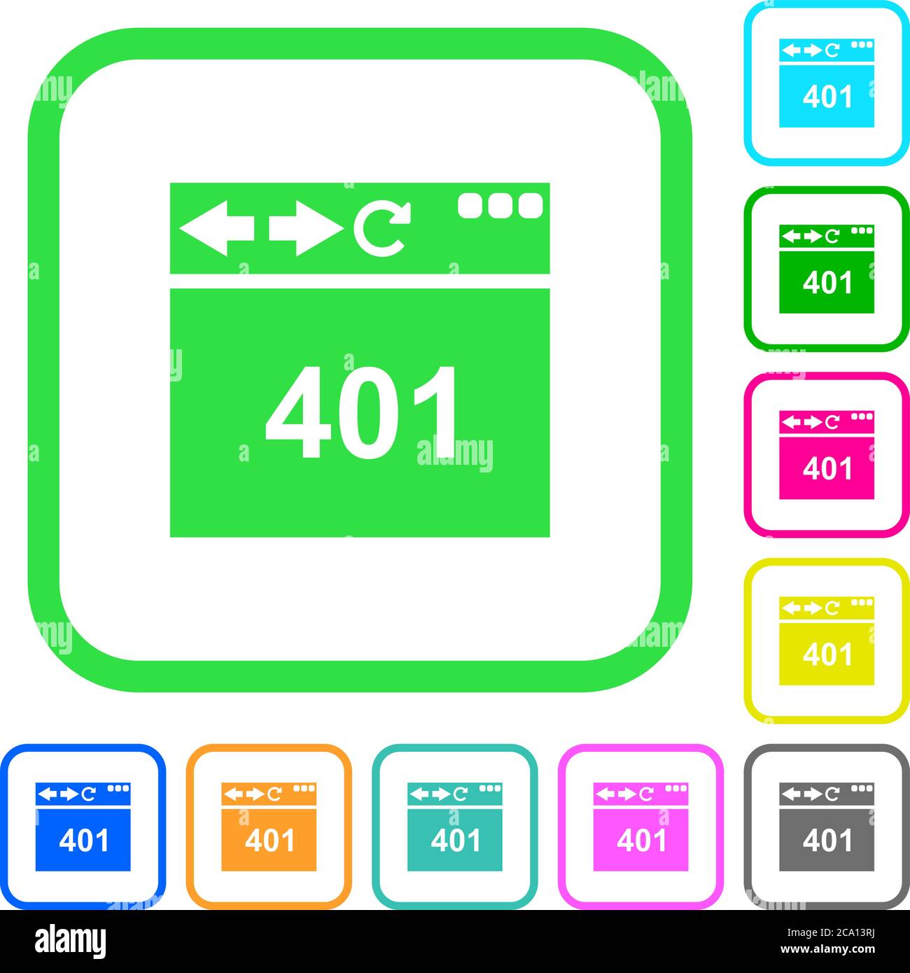 Browser 401 Unauthorized vivid colored flat icons in curved borders on ...