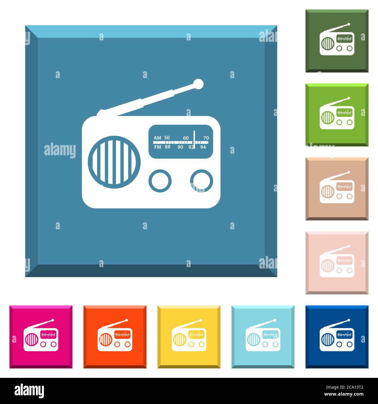 Vintage retro radio white icons on edged square buttons in various ...