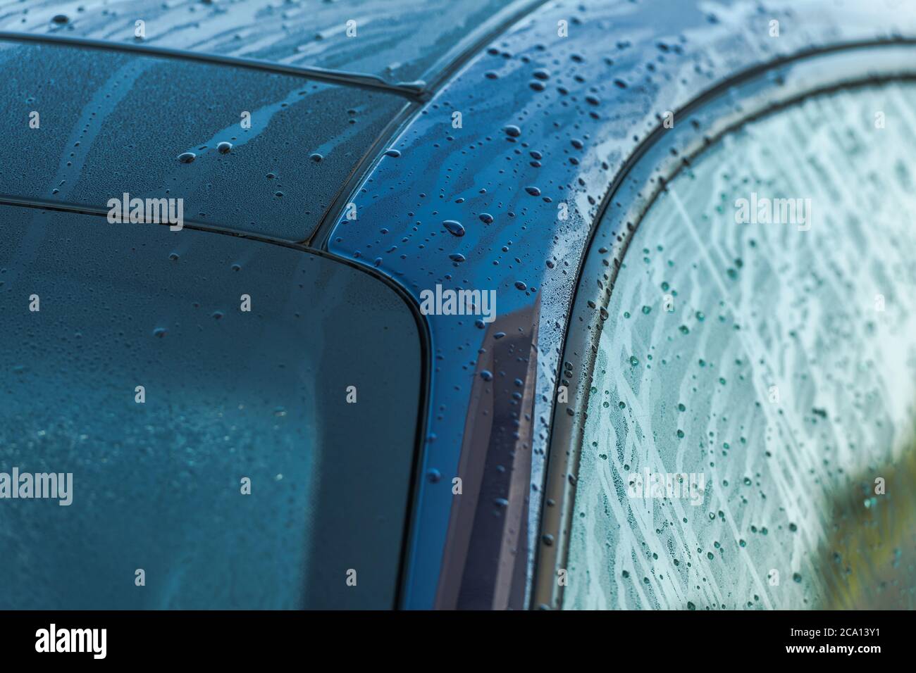 Automotive Industry. Clean and Wet Deep Blue Car Body Right After ...