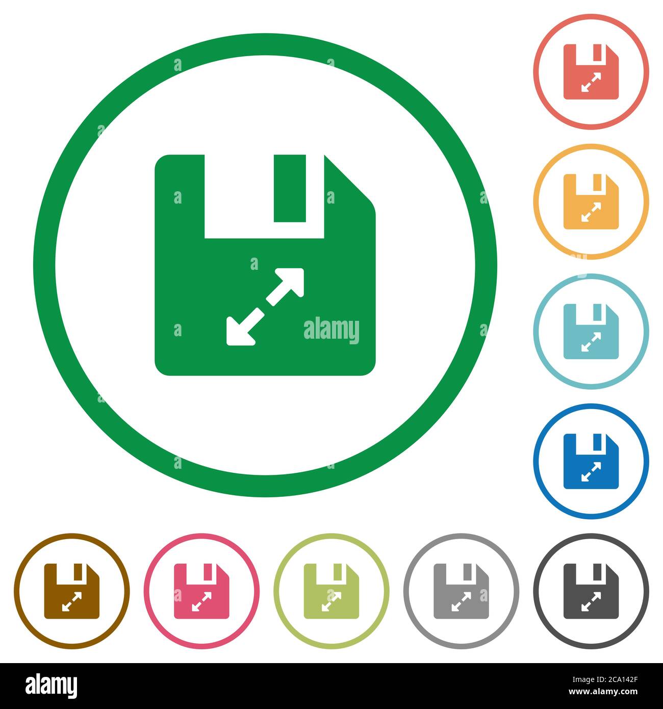 Uncompress file flat color icons in round outlines on white background ...