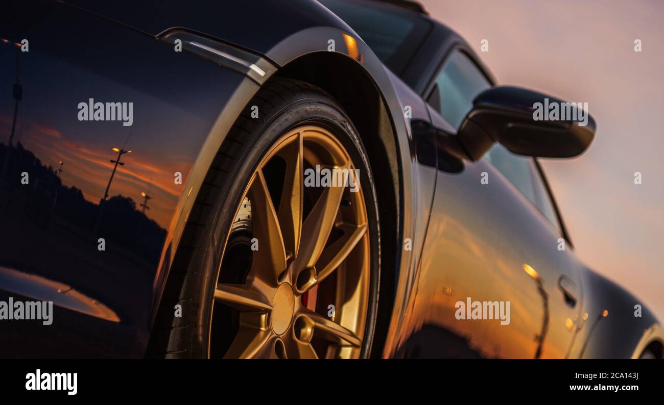 Scenic Sunset Reflection in Supercar Body. Sporty Looking Vehicle with ...