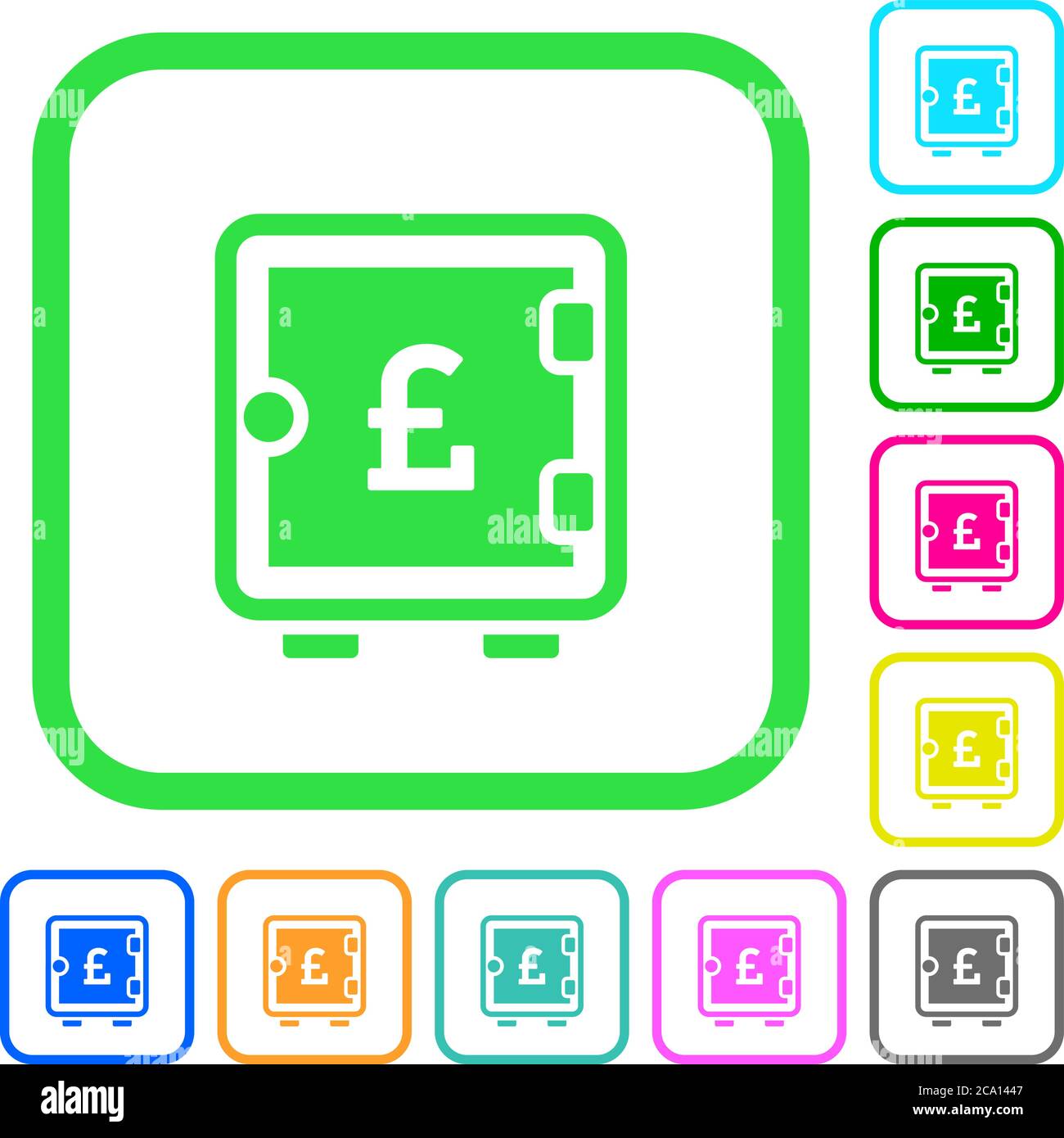 Pound strong box vivid colored flat icons in curved borders on white ...