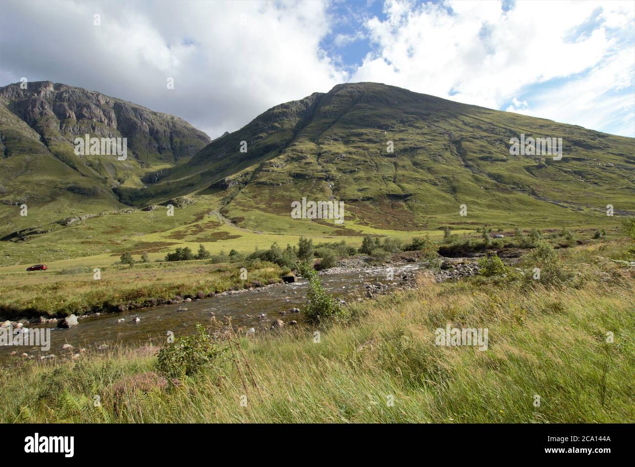 River Coe in Glencoe village in Scottish Highlands in Summer, Scotland ...