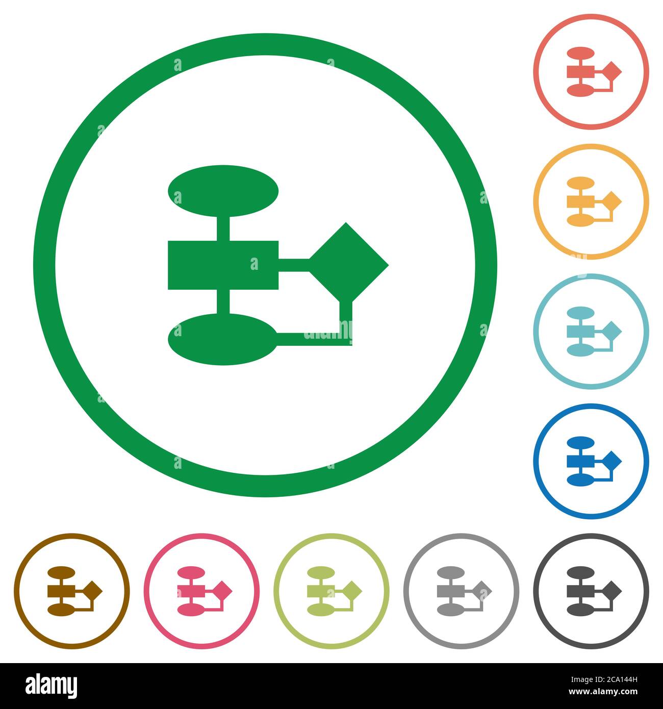 Flowchart flat color icons in round outlines on white background Stock ...