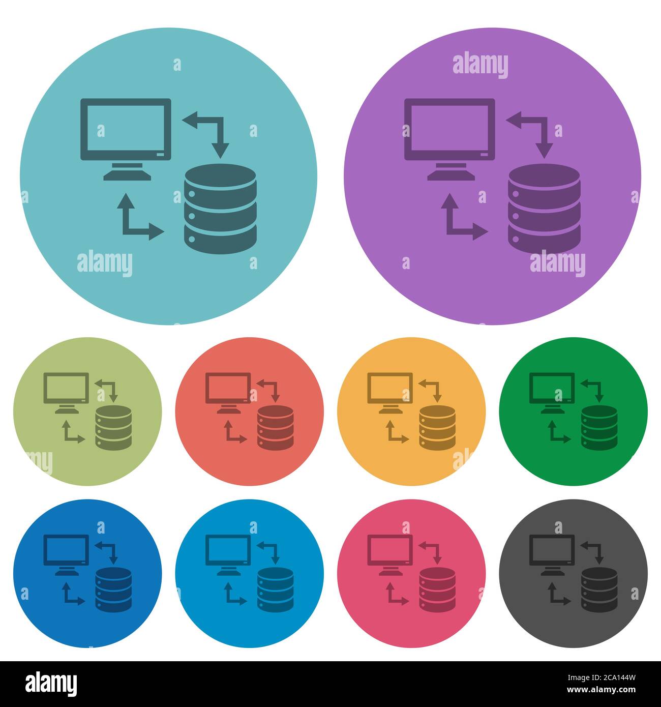 Syncronize Data With Database Darker Flat Icons On Color Round Background Stock Vector Image