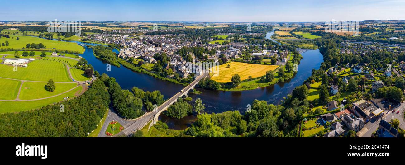 Aerial panoramic view of Kelso and the river tweed, Scottish Borders ...