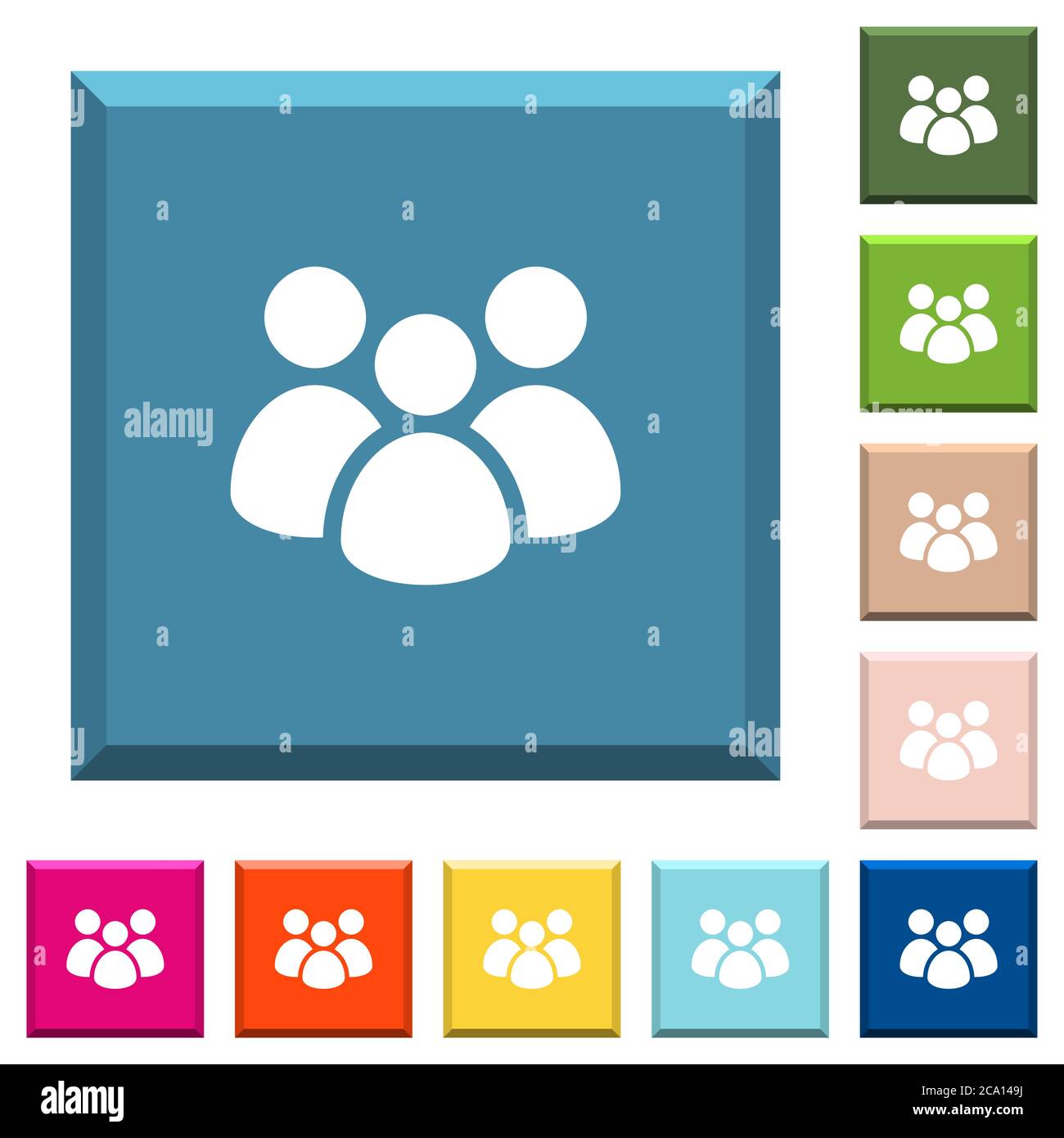 Team white icons on edged square buttons in various trendy colors Stock ...