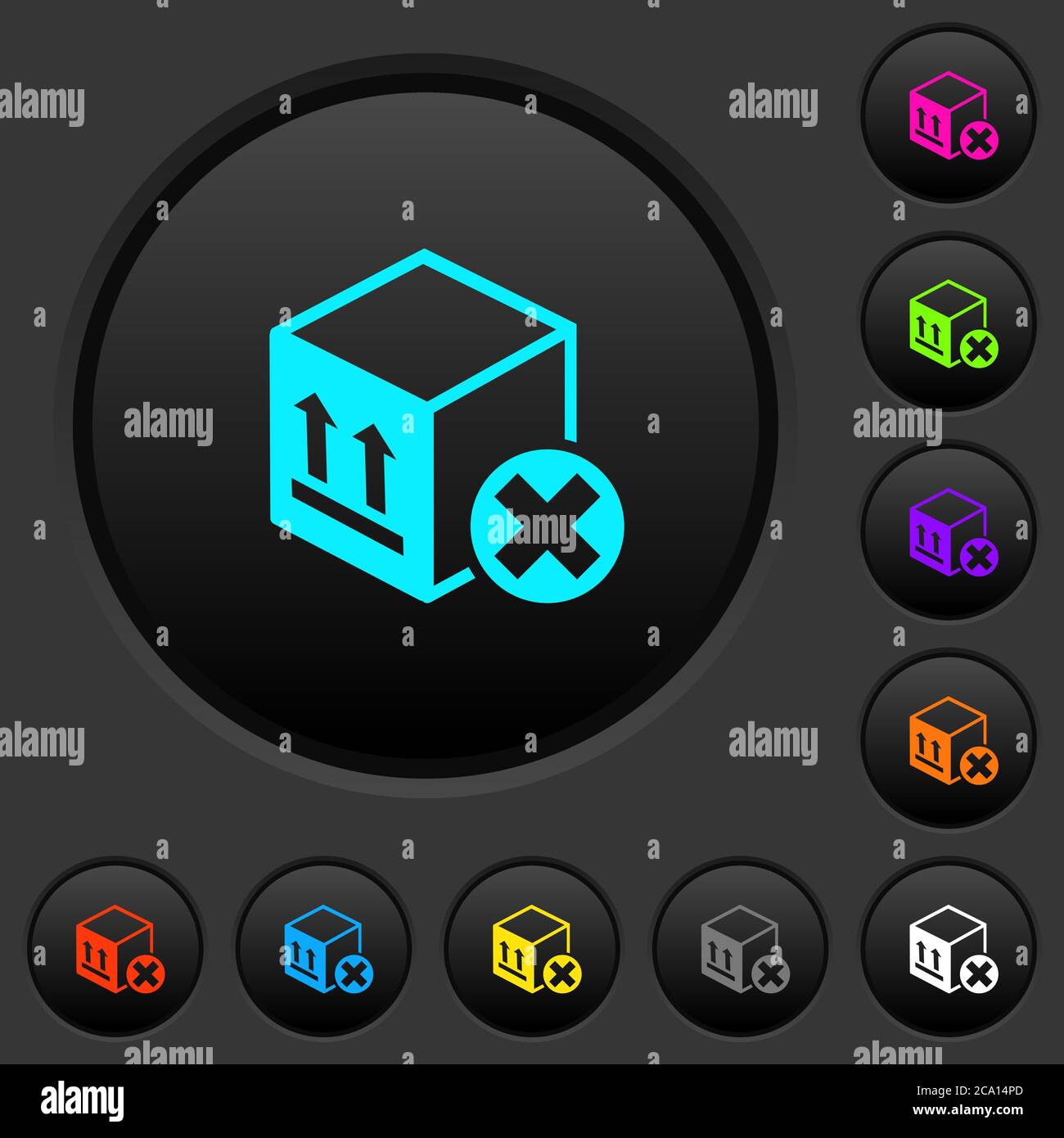 Package cancel dark push buttons with vivid color icons on dark grey ...
