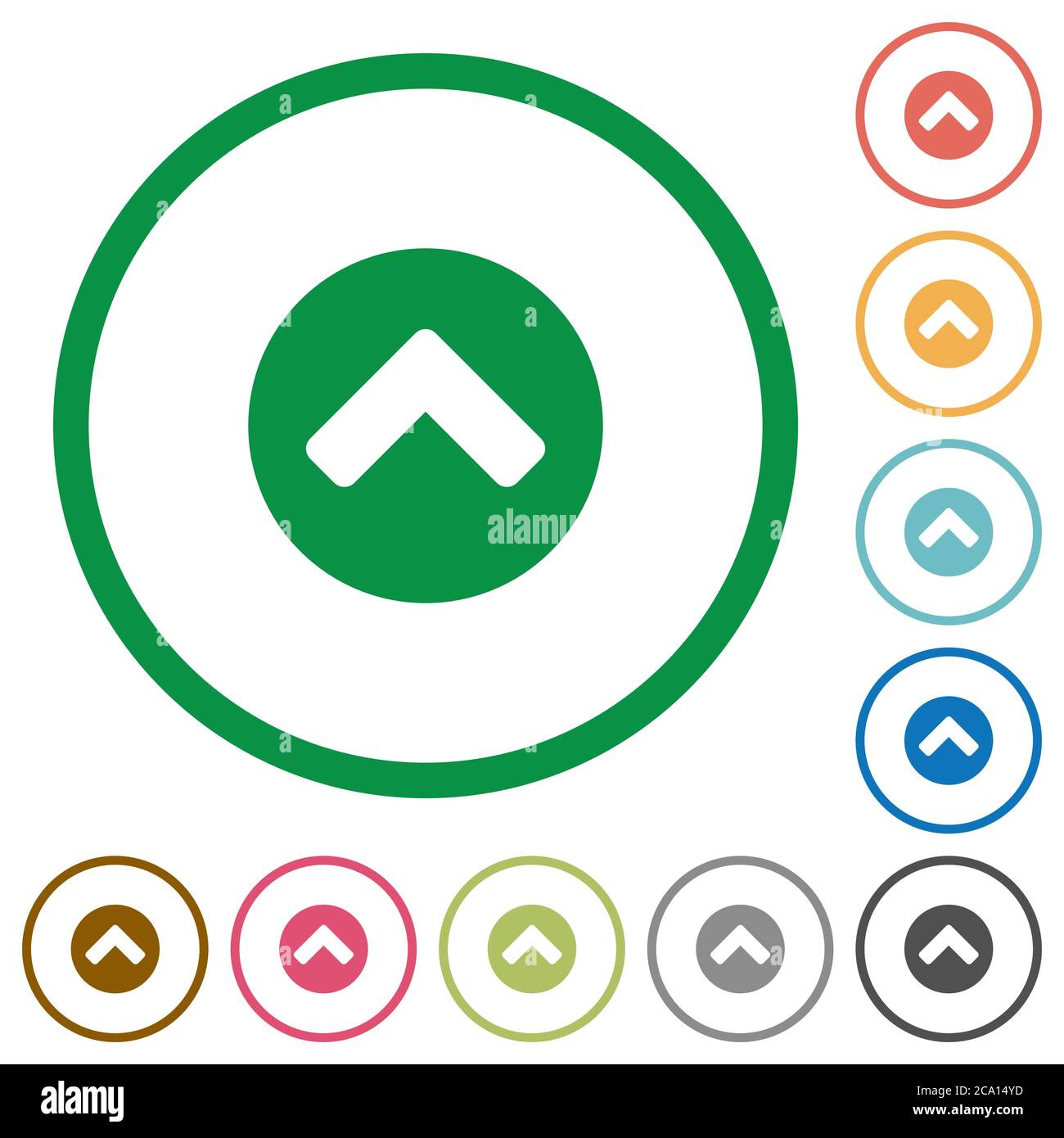 Chevron up flat color icons in round outlines on white background Stock ...