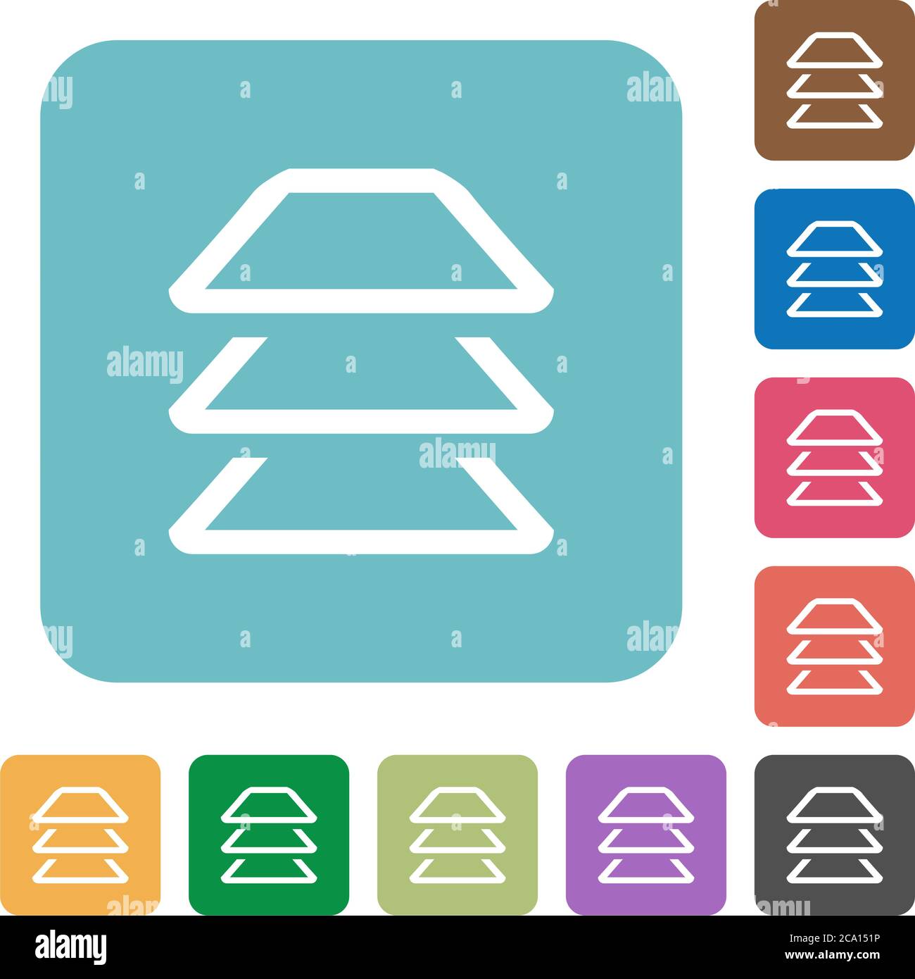 Multiple layers white flat icons on color rounded square backgrounds ...
