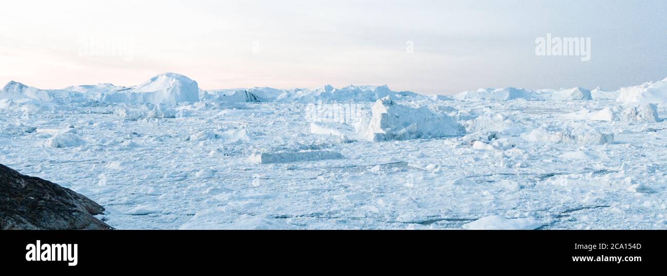 Climate Change Concept. Greenland landscape nature with icebergs and ...