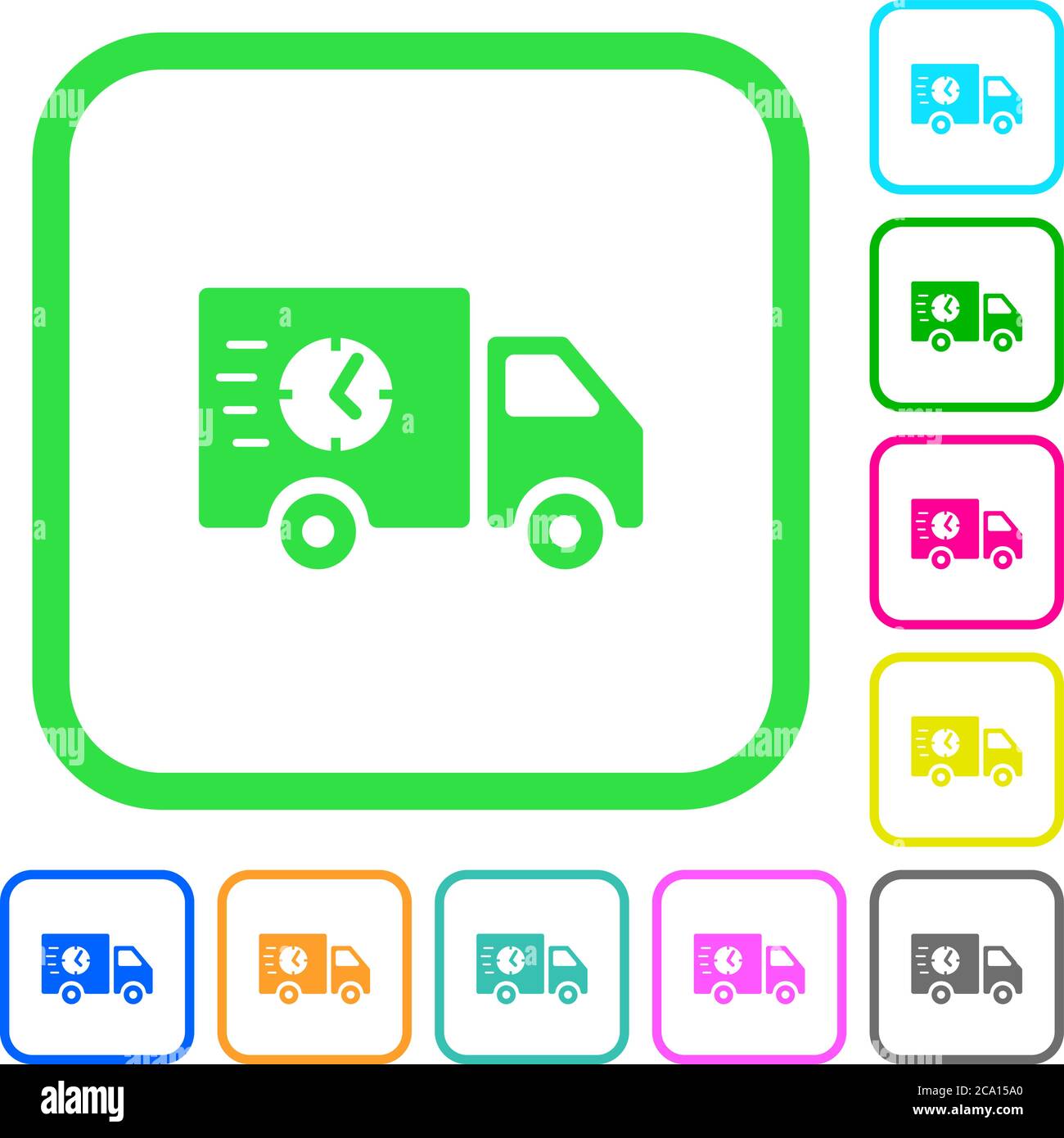 Fast delivery truck vivid colored flat icons in curved borders on white ...