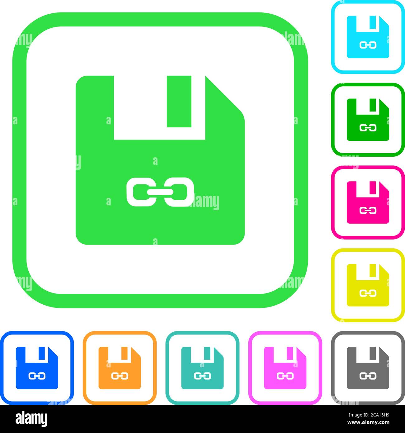 Symbolic link file vivid colored flat icons in curved borders on white ...