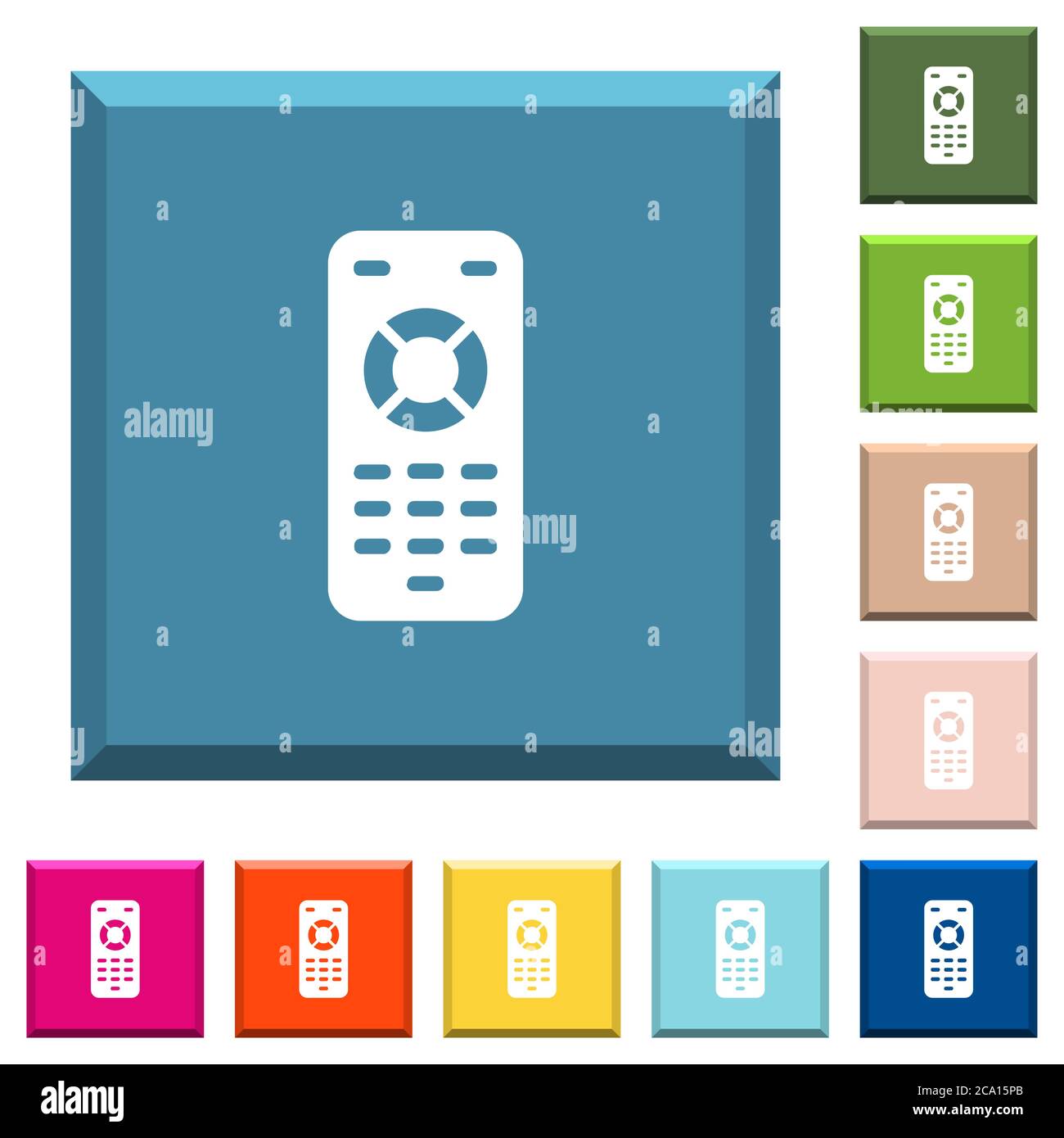 Remote control white icons on edged square buttons in various trendy ...