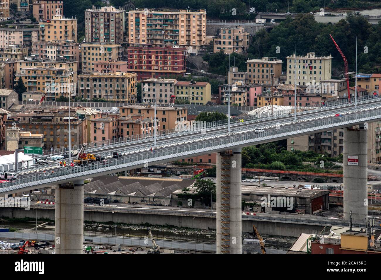 View of the new San Giorgio bridge designed by architect Renzo Piano ...