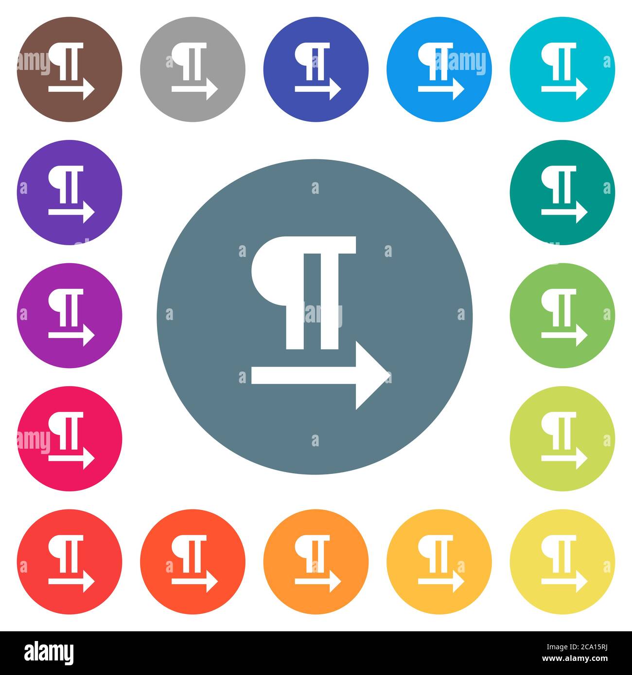 Left to right text direction flat white icons on round color ...