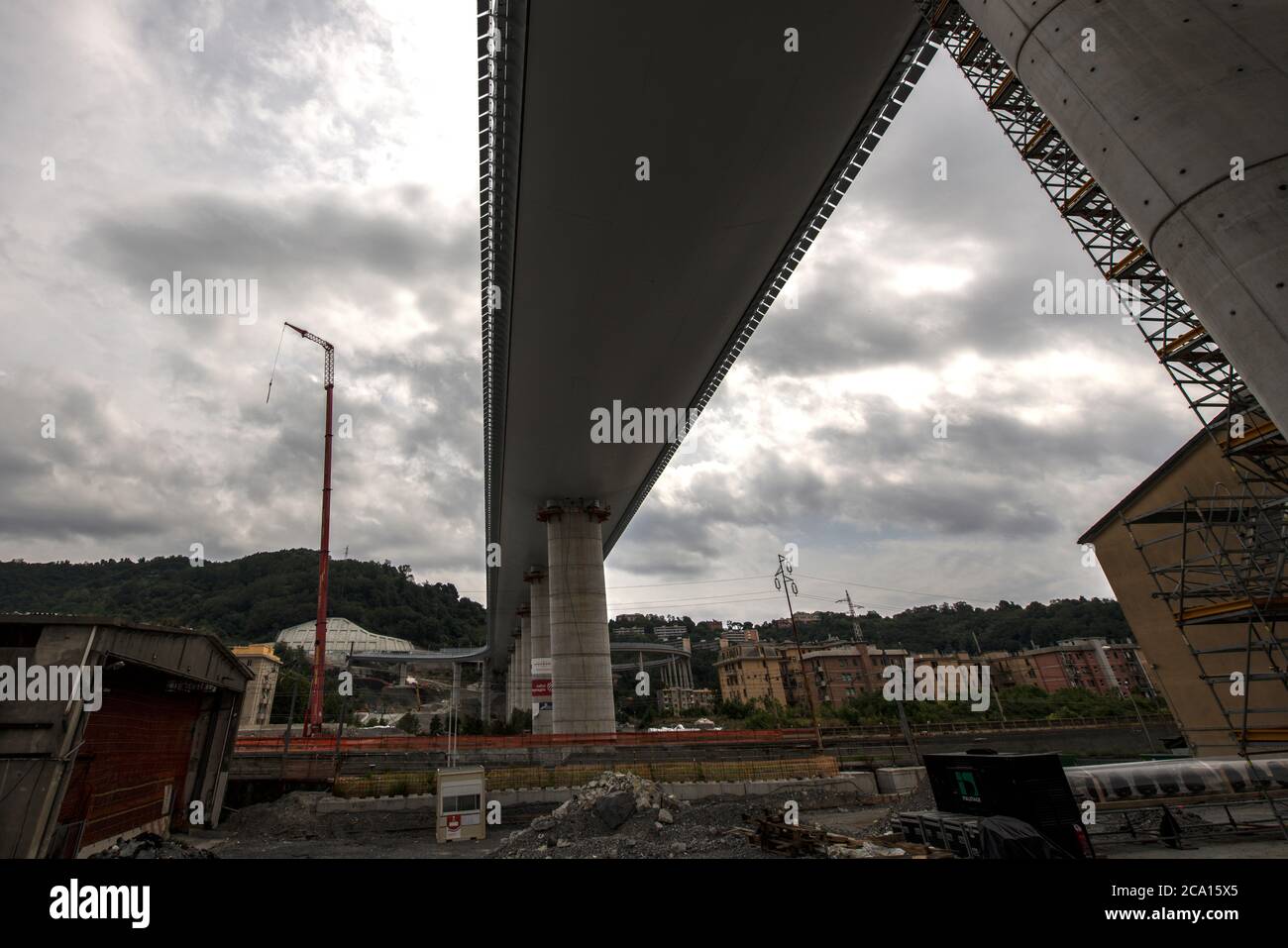 View of the new San Giorgio bridge designed by architect Renzo Piano ...