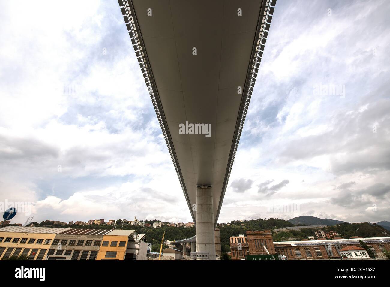 View of the new San Giorgio bridge designed by architect Renzo Piano ...