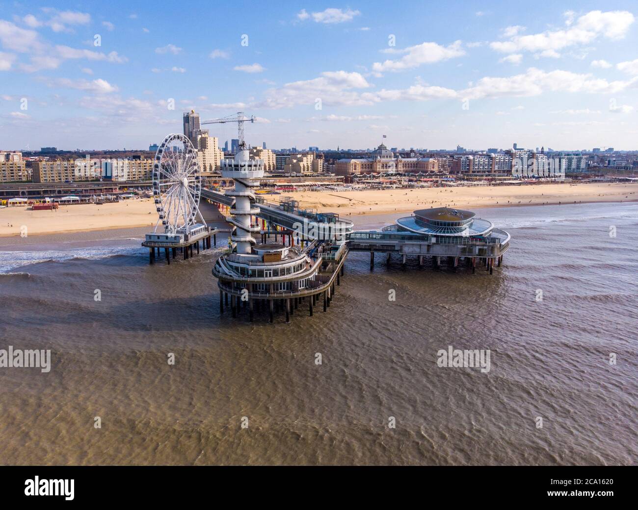 Pier with Ferris Wheel at Northern Sea Scheveningen Beach , located ...