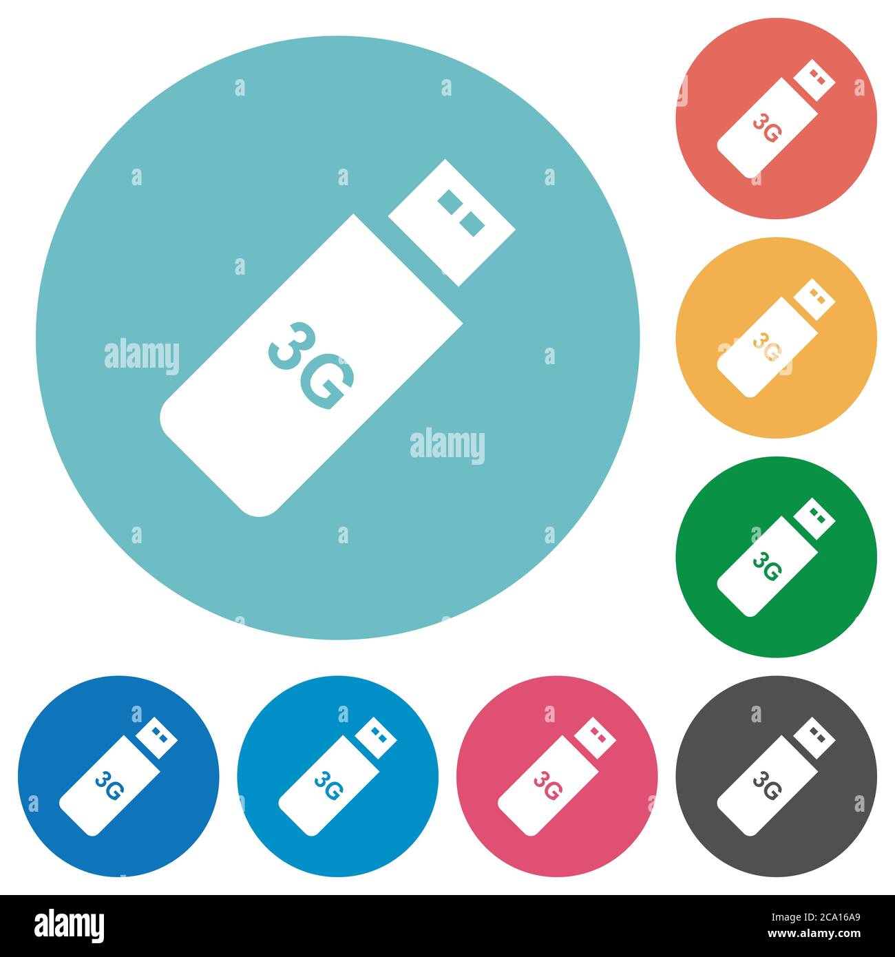 Third generation mobile stick flat white icons on round color ...