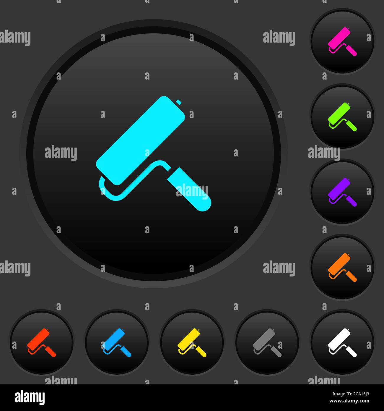 Paint roller dark push buttons with vivid color icons on dark grey ...