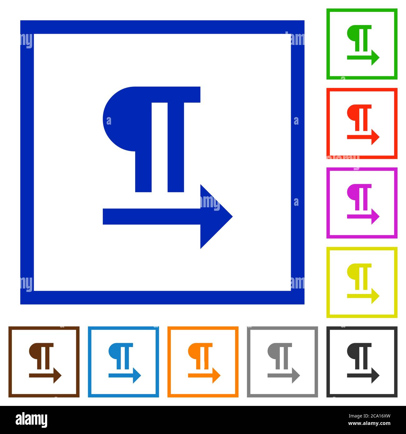 Left to right text direction flat color icons in square frames on white ...