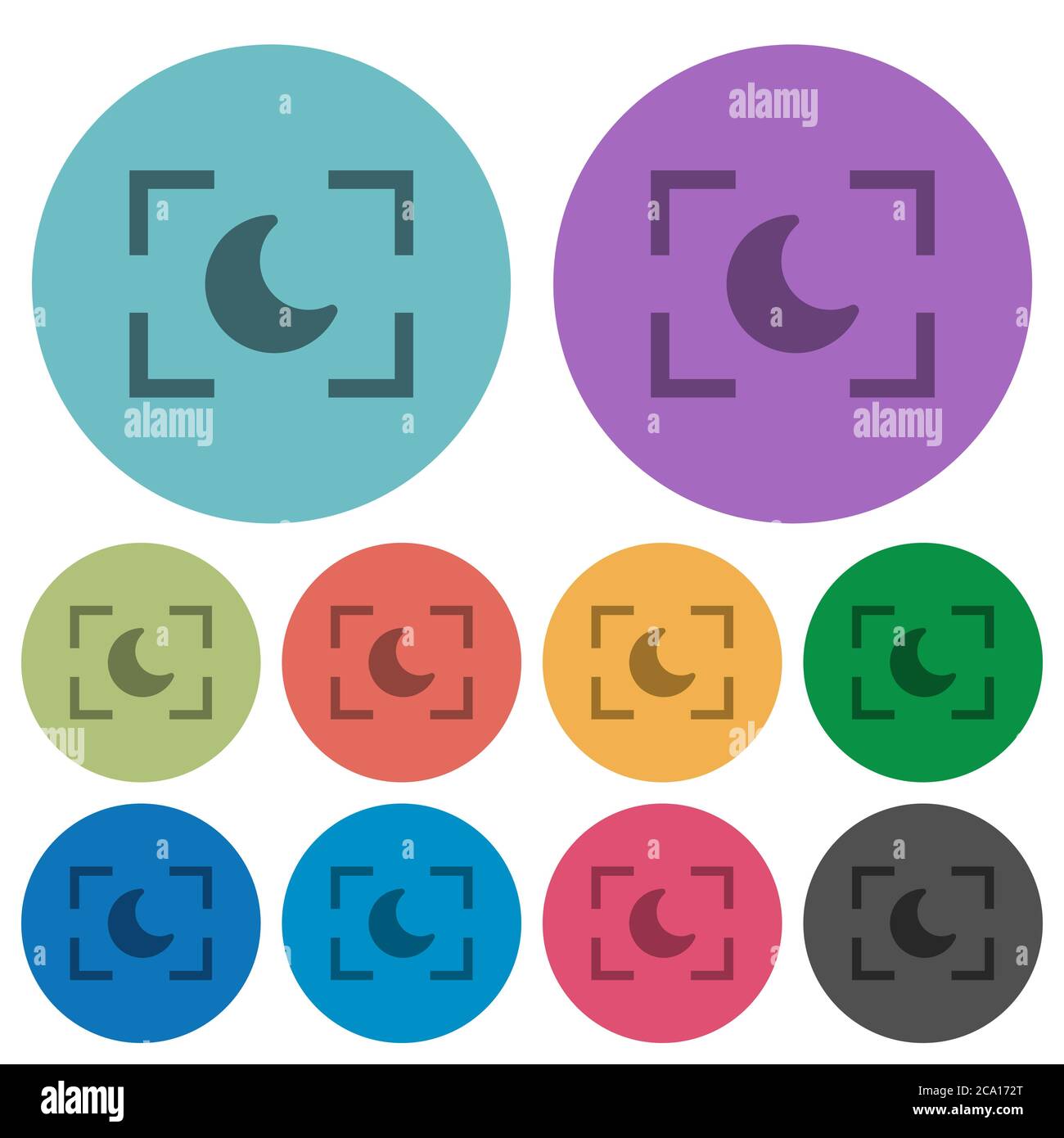 Camera night mode darker flat icons on color round background Stock ...