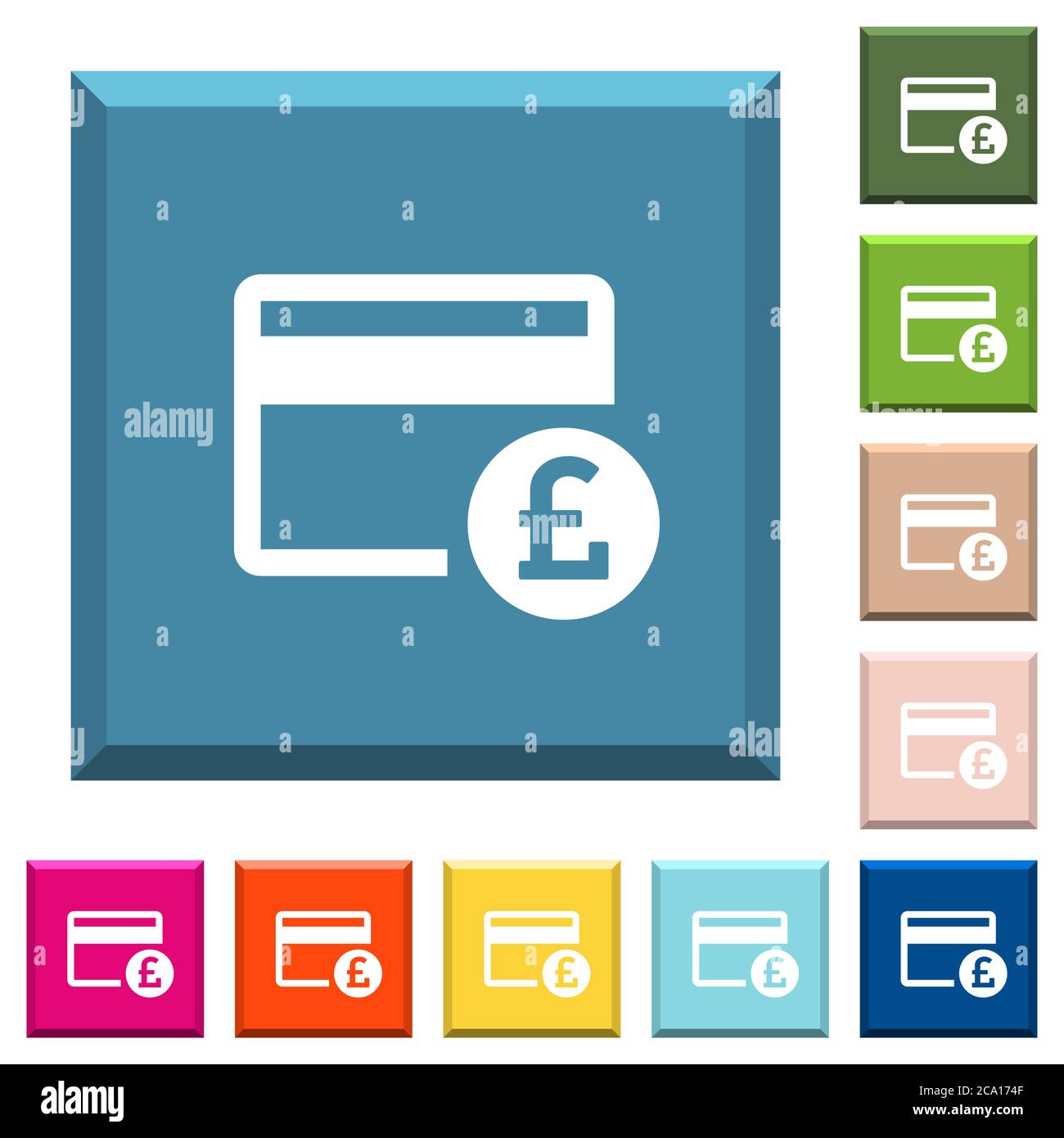 Pound credit card white icons on edged square buttons in various trendy ...