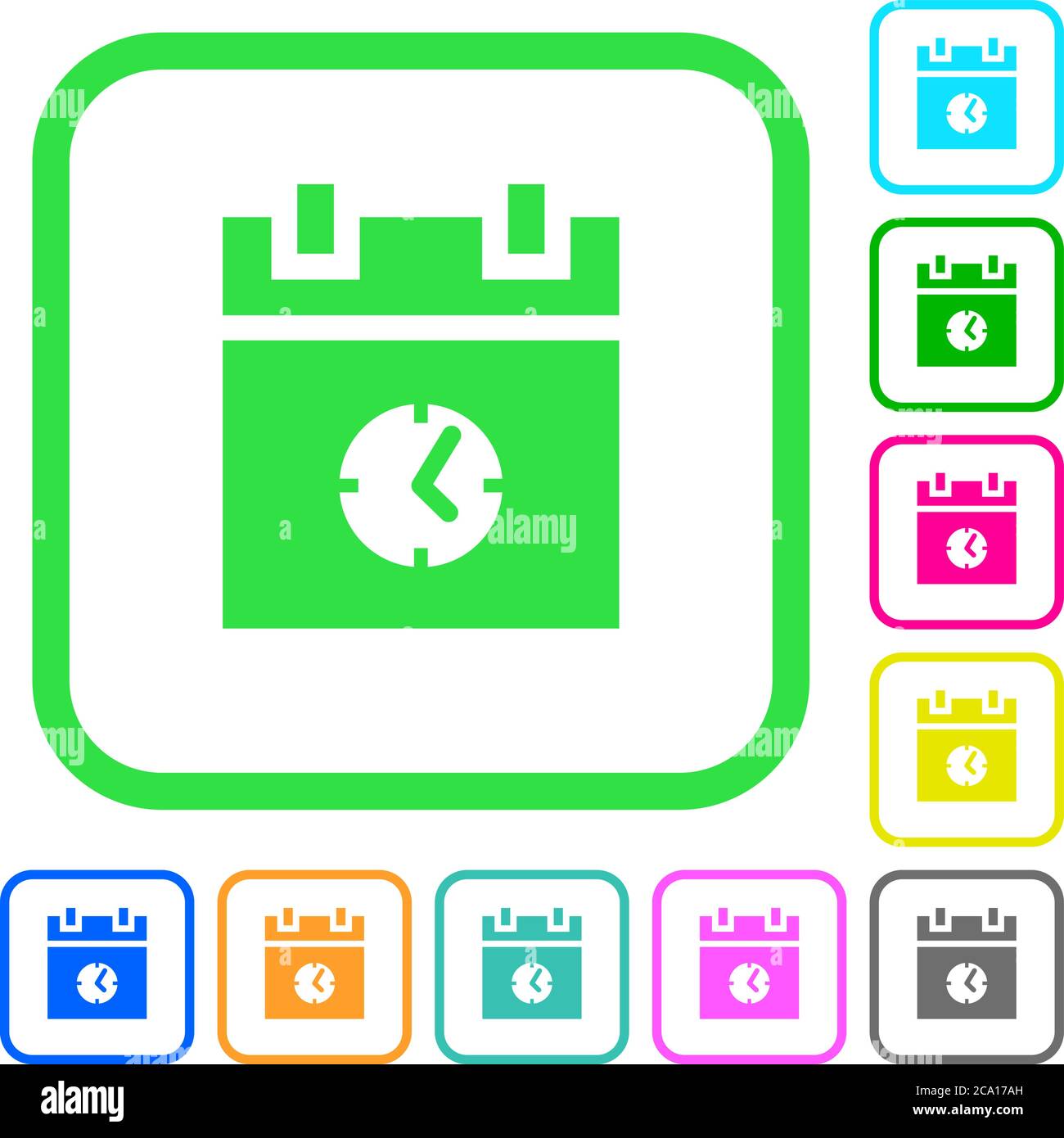 schedule event time vivid colored flat icons in curved borders on white ...