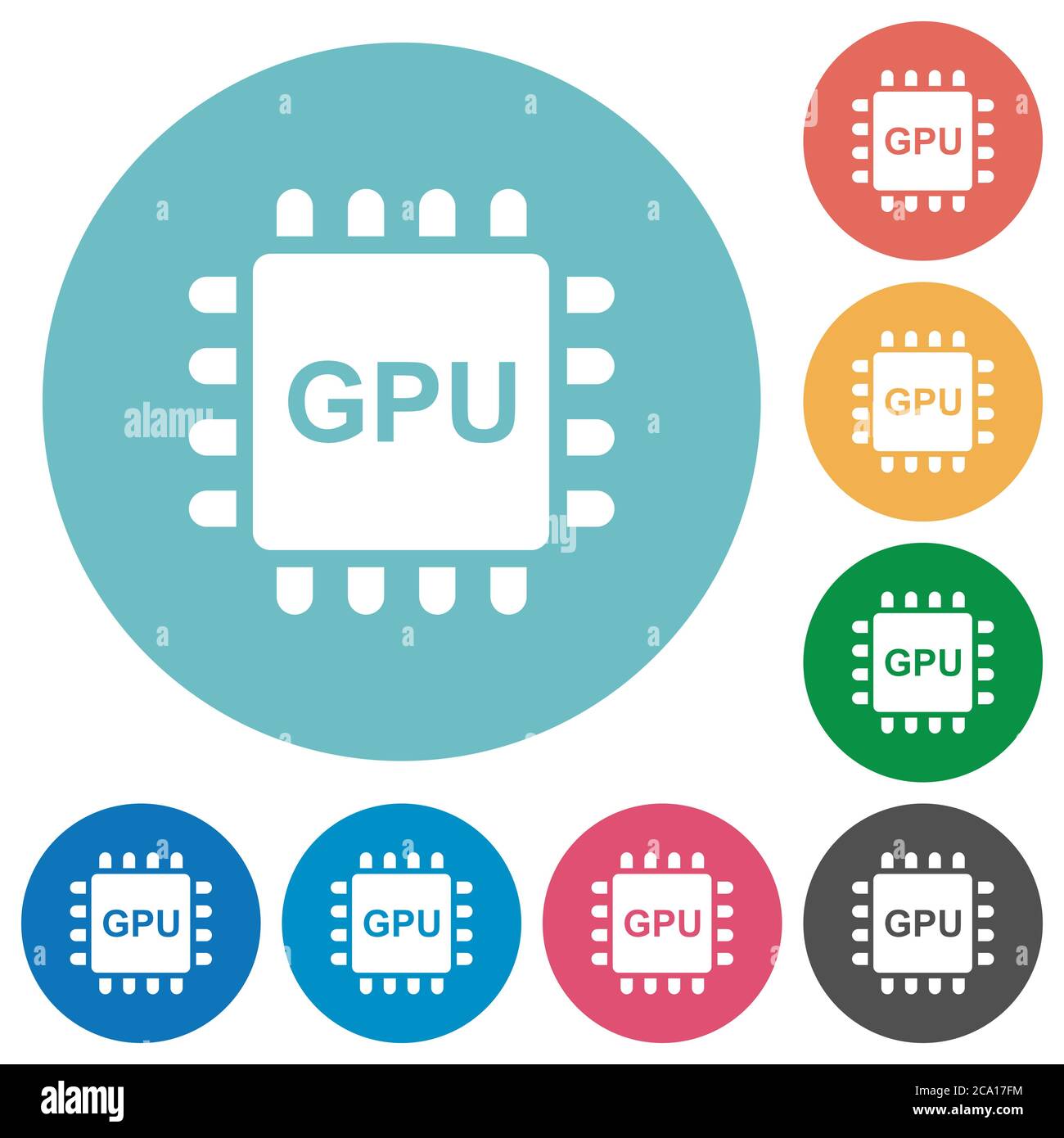 Graphics processing unit flat white icons on round color backgrounds ...