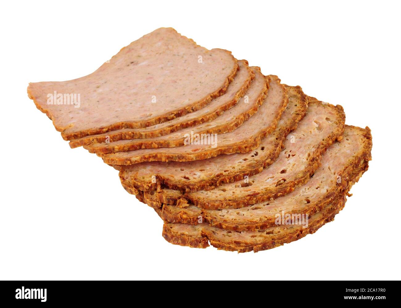 Thin slices of haslet meat isolated on a white background, haslet is an ...