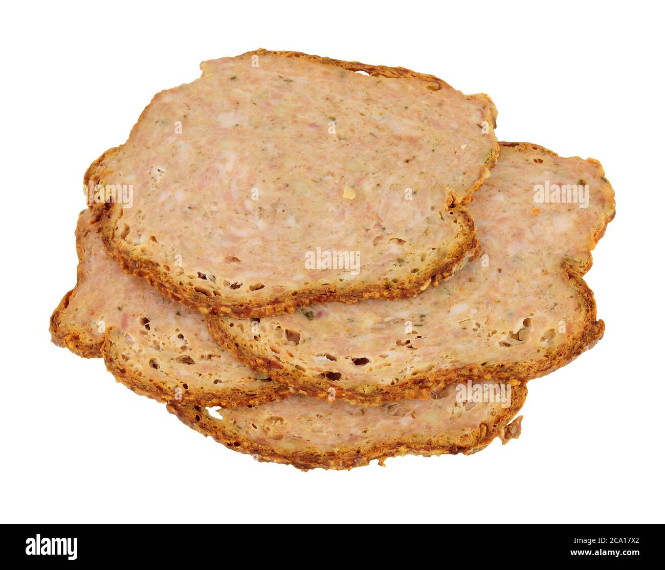 Thin slices of haslet meat isolated on a white background, haslet is an ...
