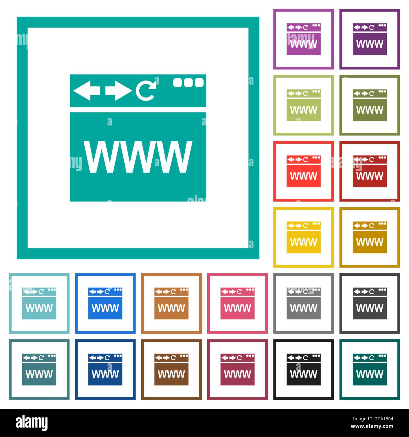 Browser webpage flat color icons with quadrant frames on white ...