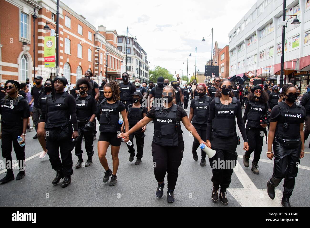 London UK 1st Agust 2020 Members of FF Force AKA Forever Family stand ...