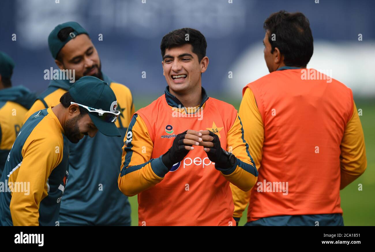 Nasim Shah of Pakistan looks on during a nets session at Old Trafford ...