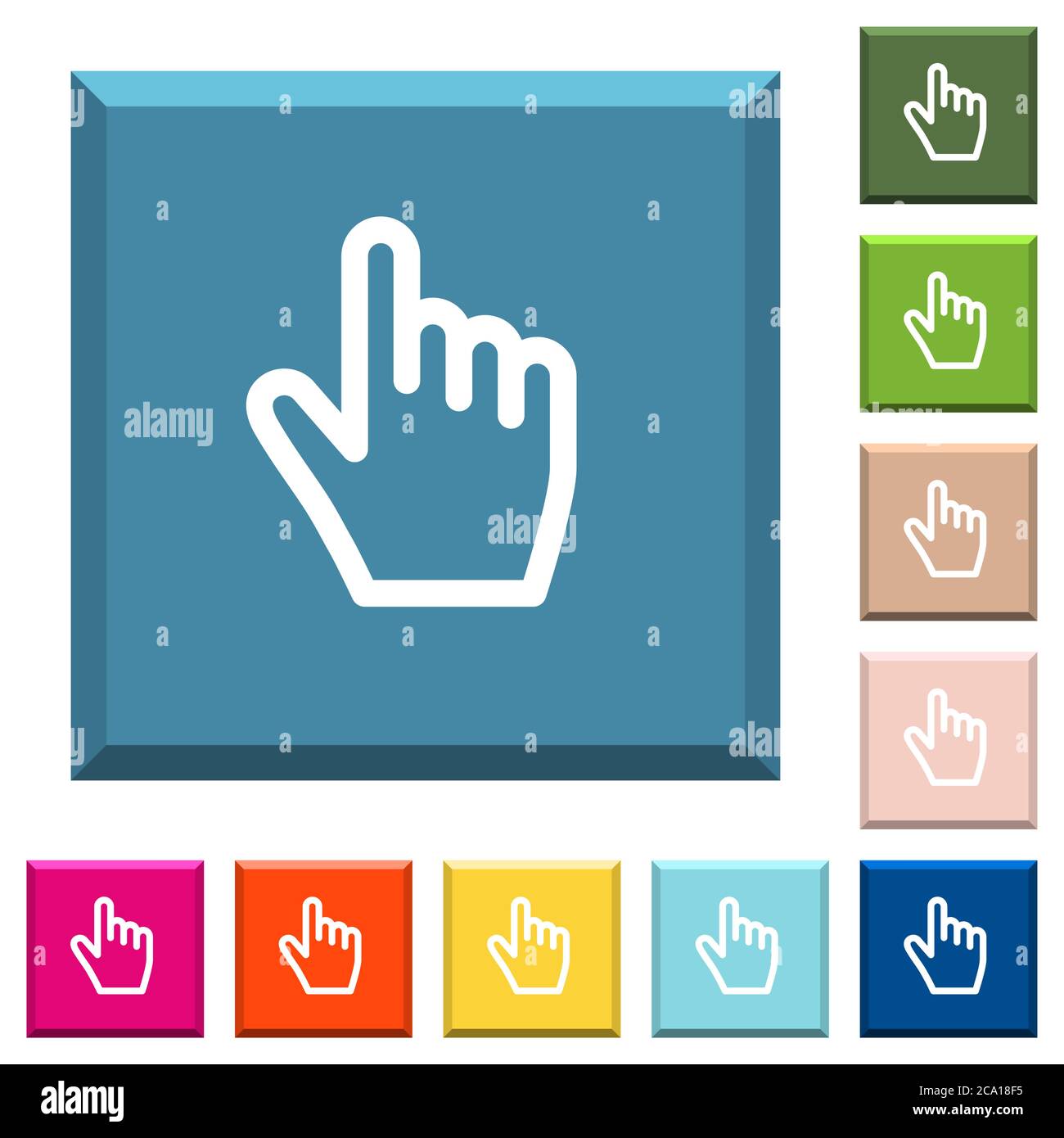 Hand cursor white icons on edged square buttons in various trendy ...