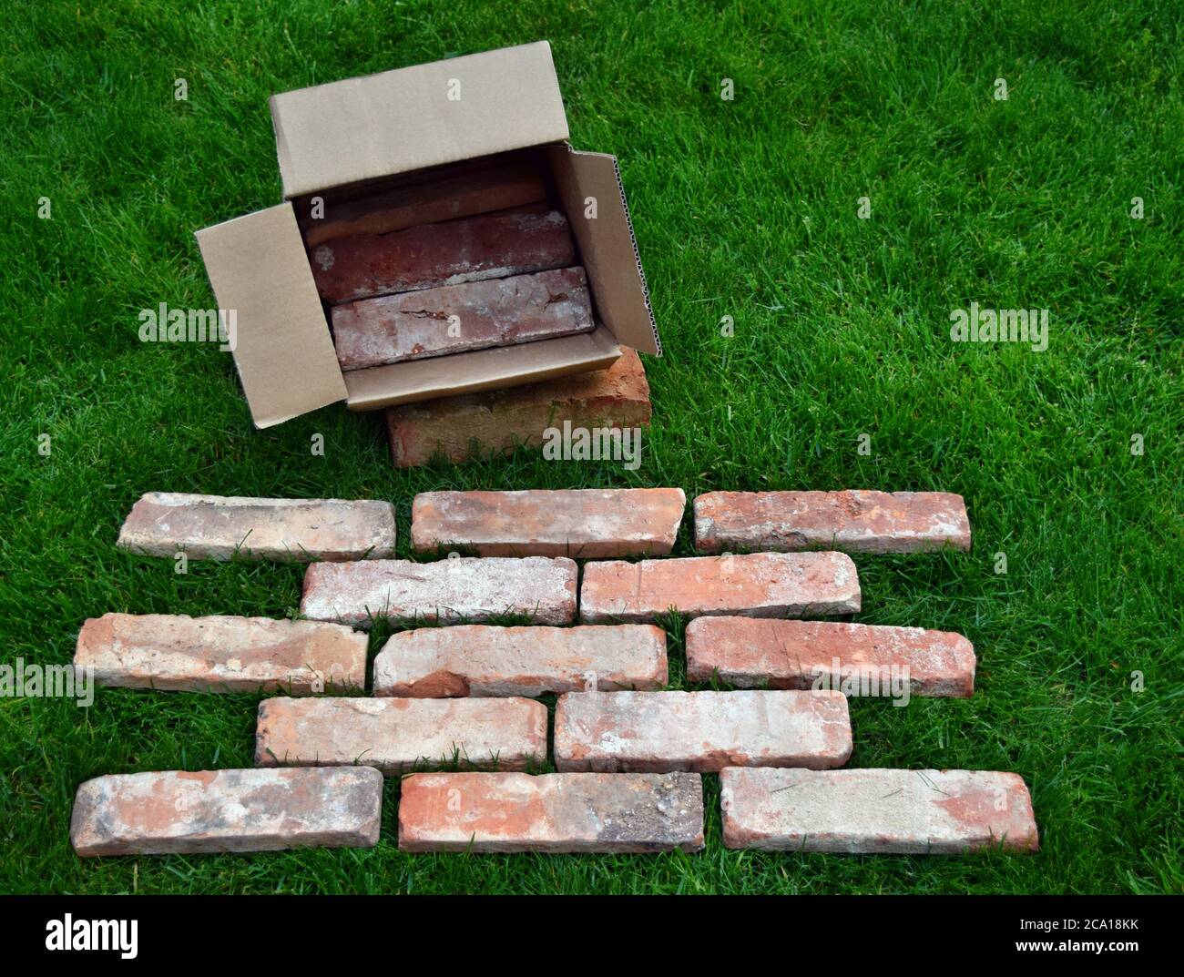 Cut red bricks range prepared to use in cardboard box Stock Photo - Alamy