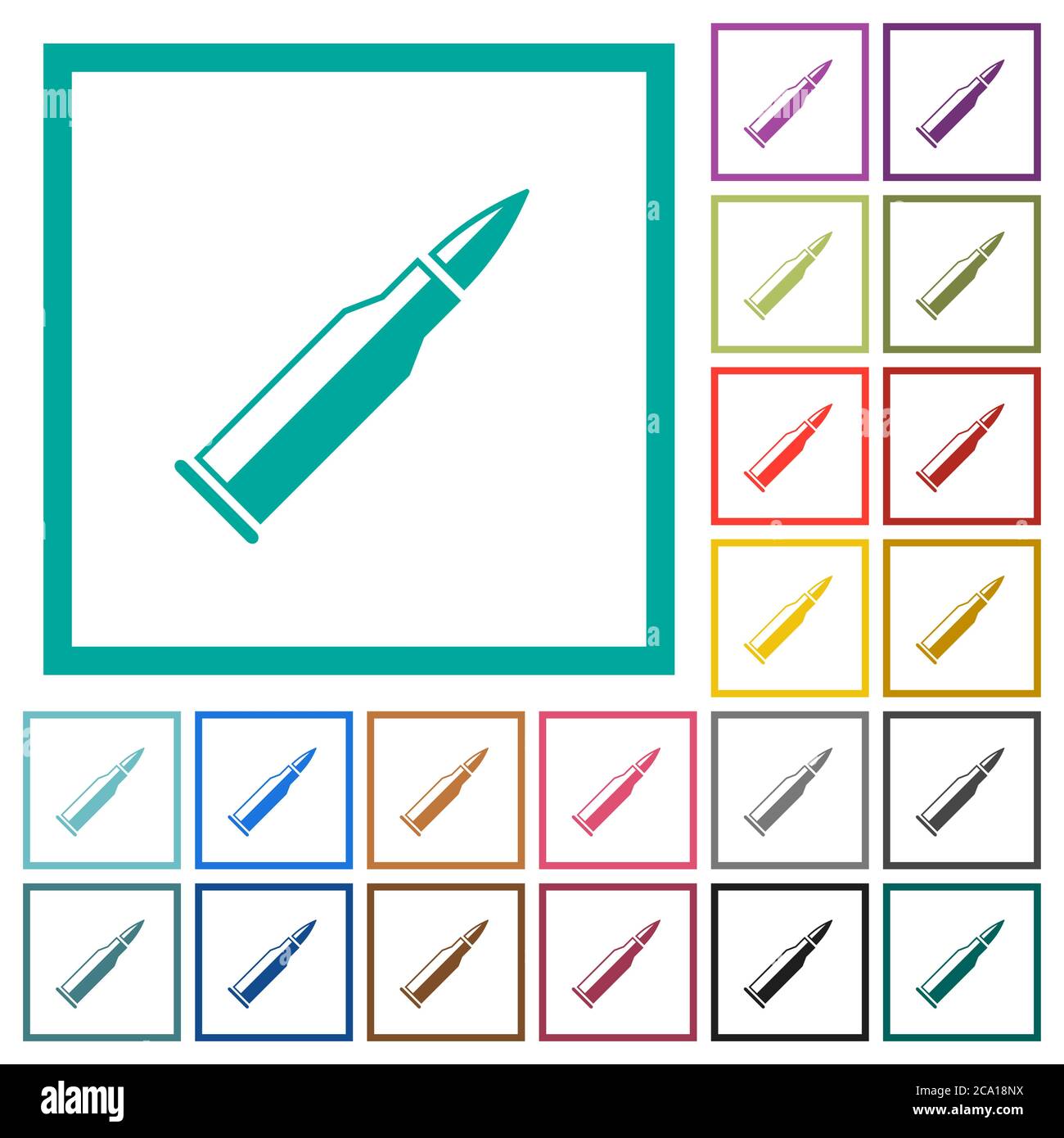 Bullet rifle ammo with gloss flat color icons with quadrant frames on ...