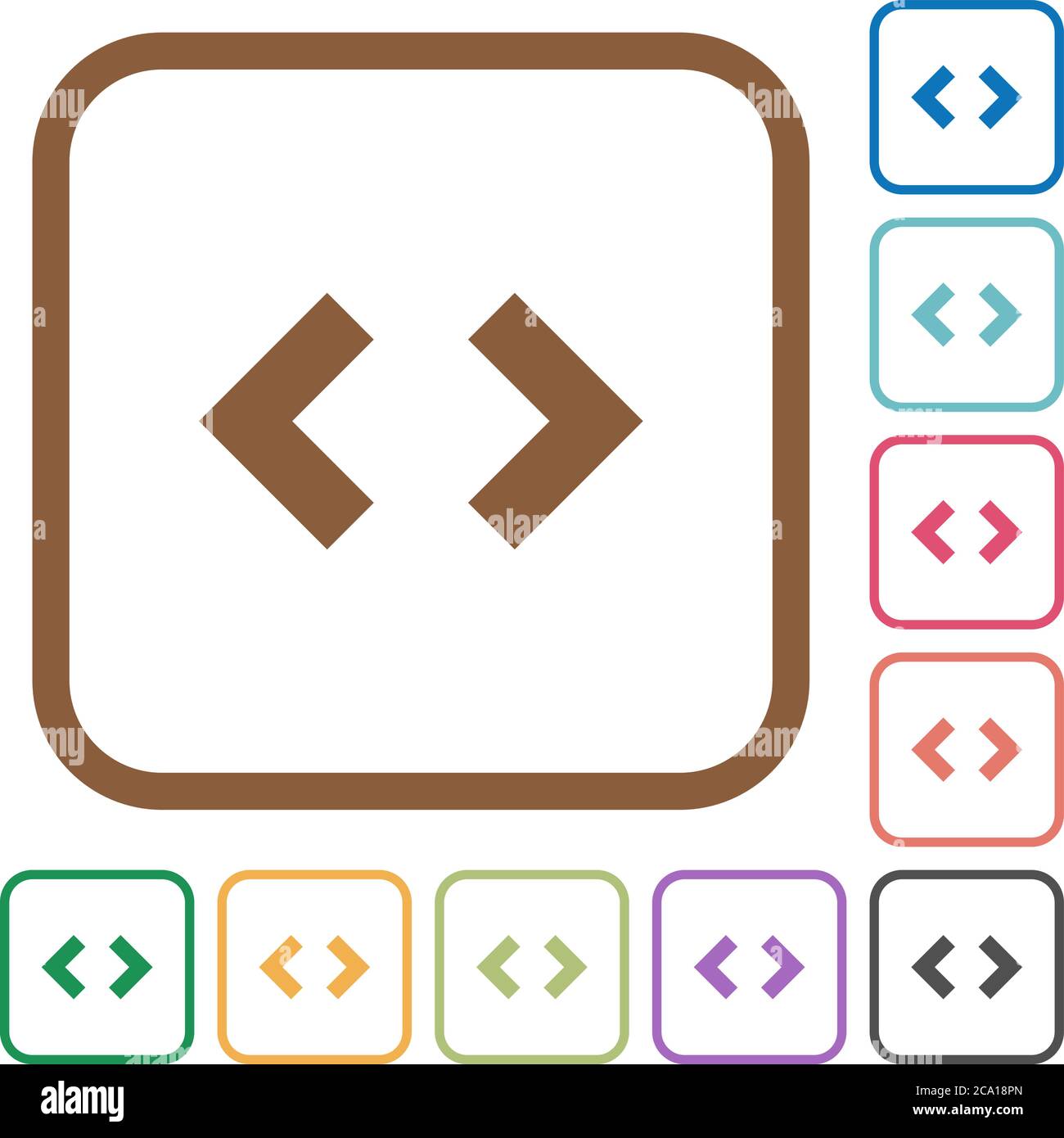 Script code simple icons in color rounded square frames on white ...