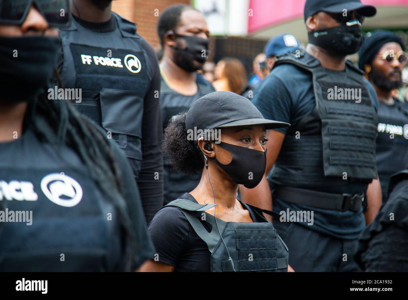 London UK 1st Agust 2020 Members of FF Force AKA Forever Family stand ...