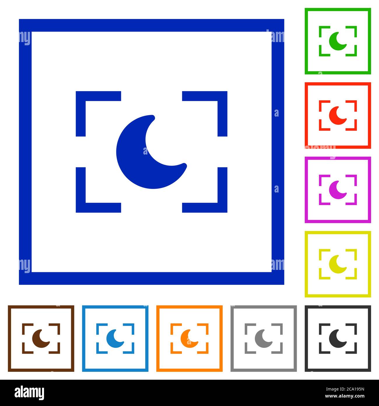 Camera night mode flat color icons in square frames on white background ...
