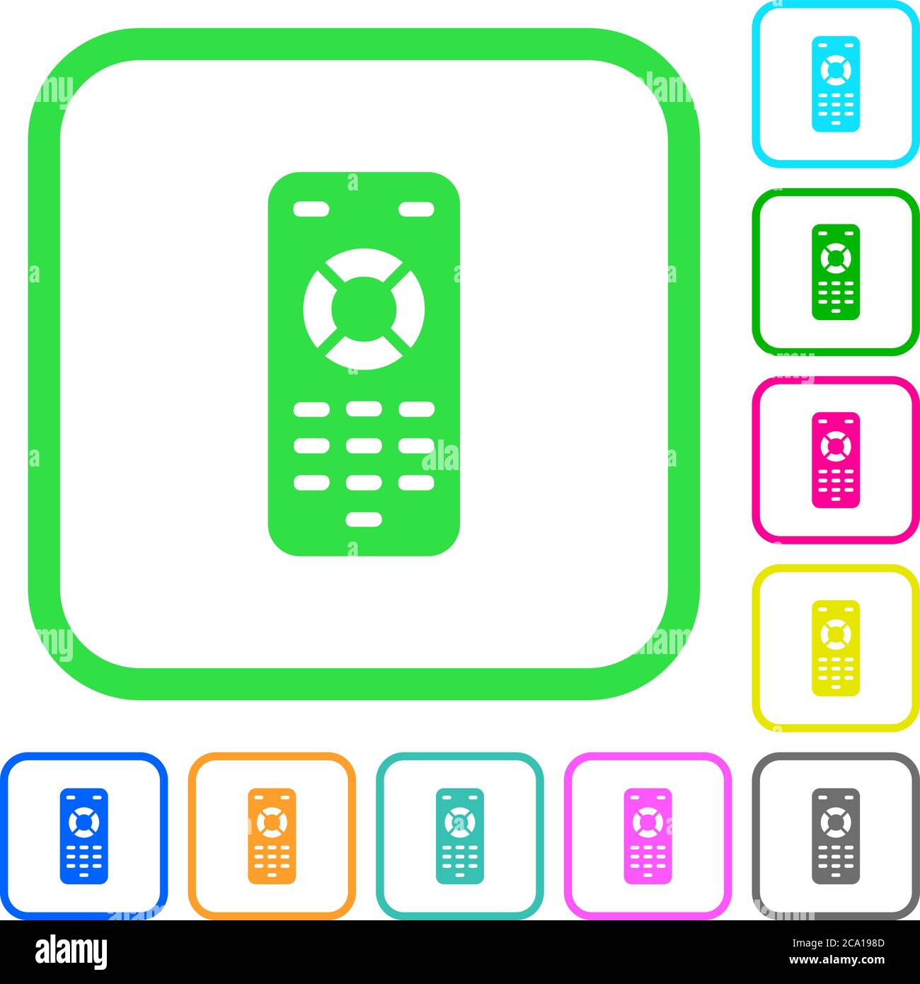 Remote control vivid colored flat icons in curved borders on white ...