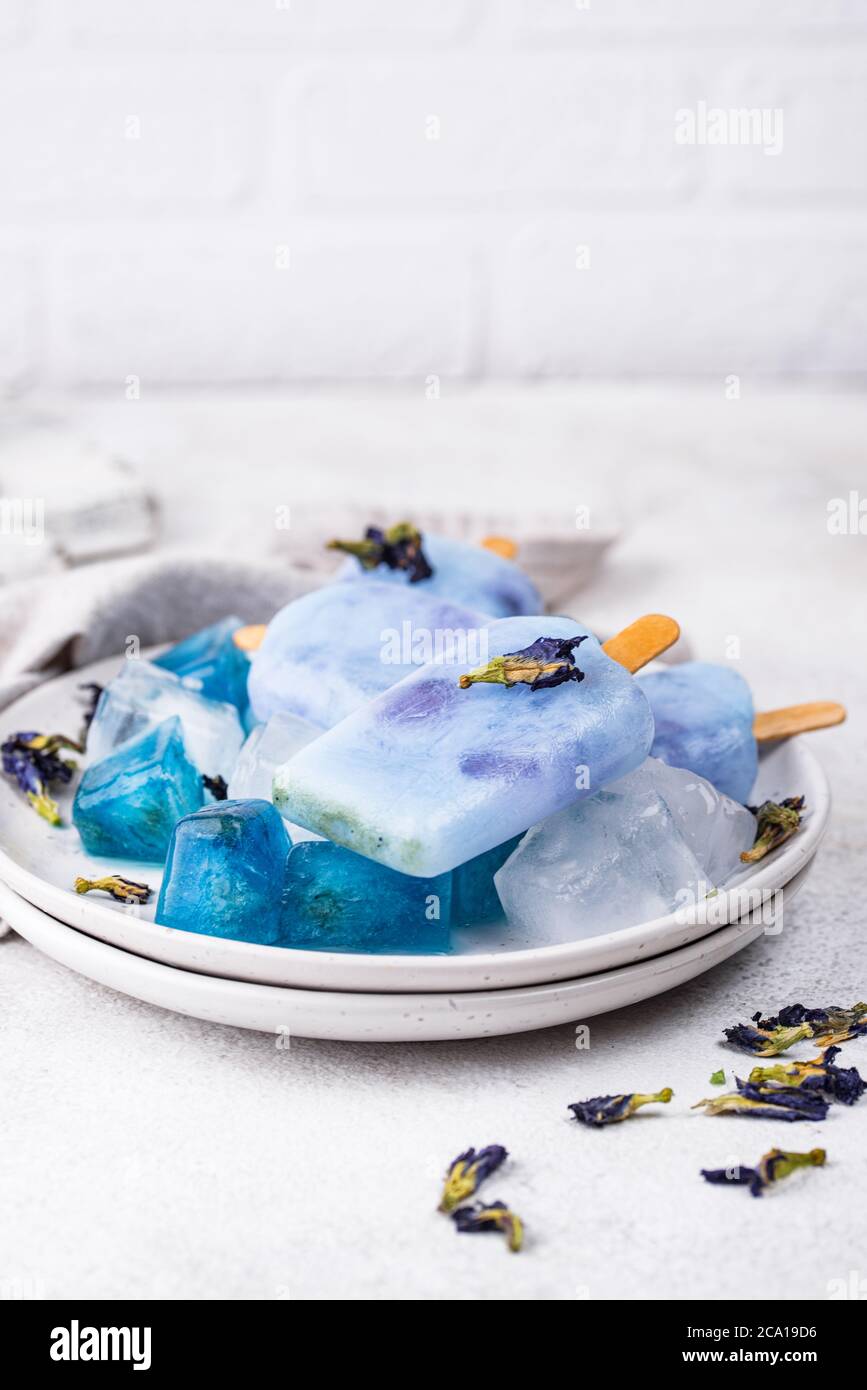 Blue ice cream popsicle from Butterfly pea Stock Photo - Alamy