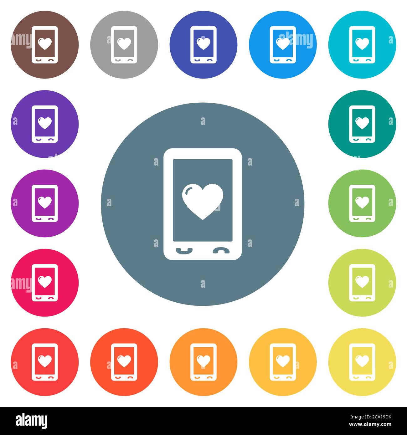 Favorite mobile content flat white icons on round color backgrounds. 17 ...