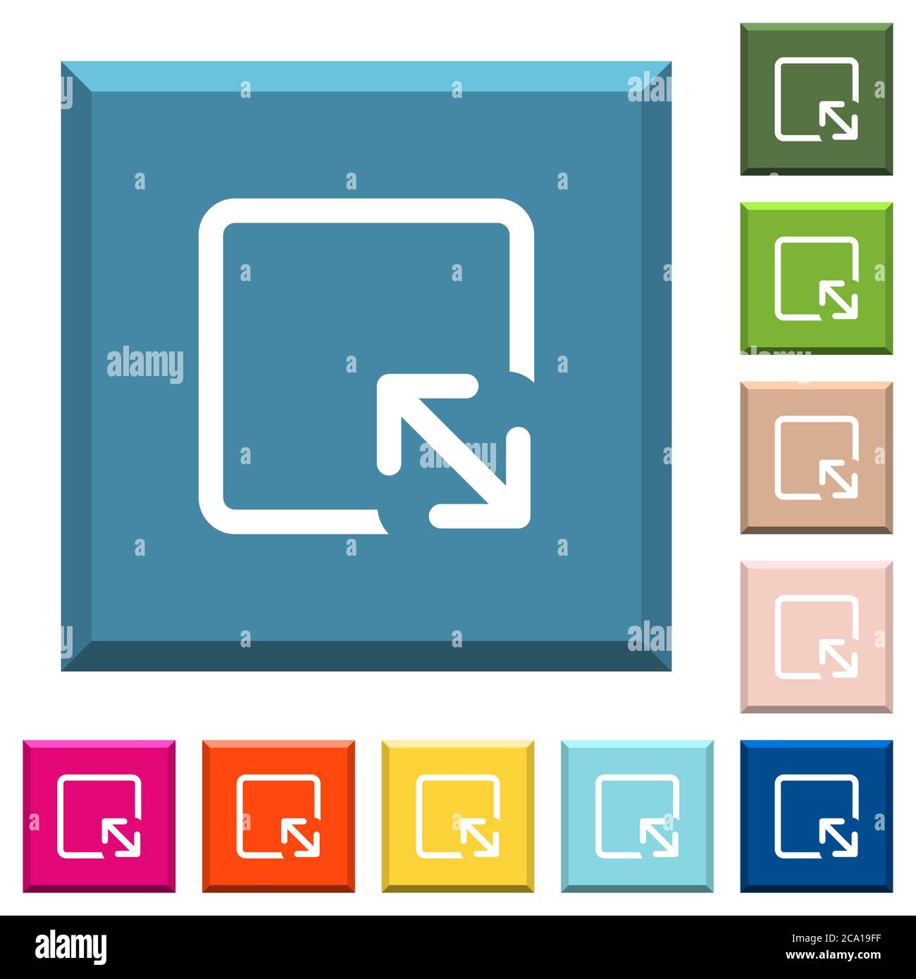 Resize object white icons on edged square buttons in various trendy ...