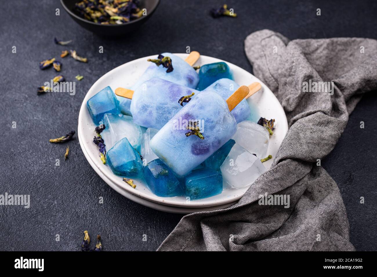 Blue ice cream popsicle from Butterfly pea Stock Photo - Alamy