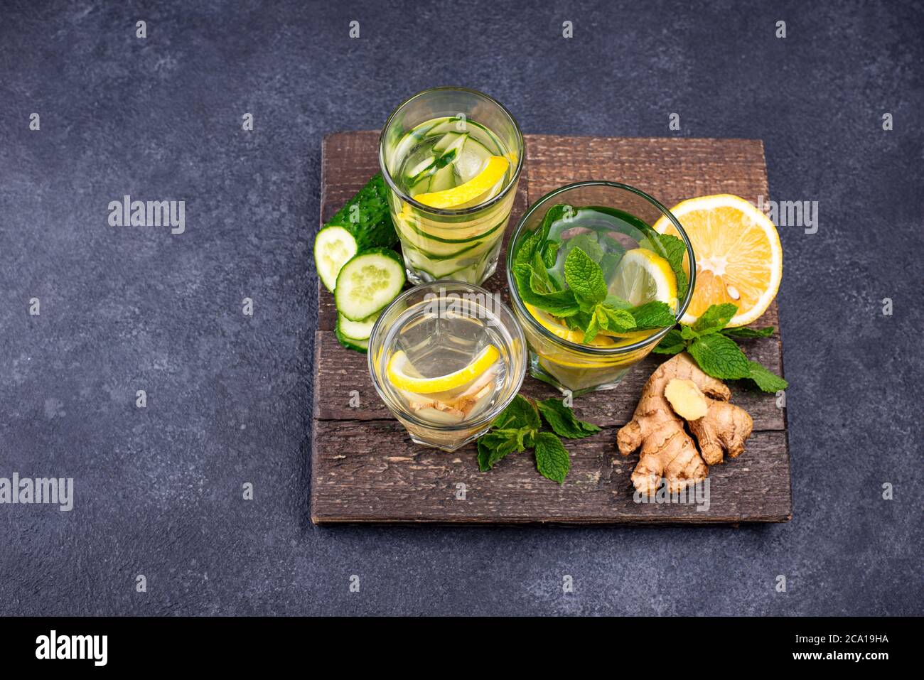 Set of various healthy detox water Stock Photo - Alamy