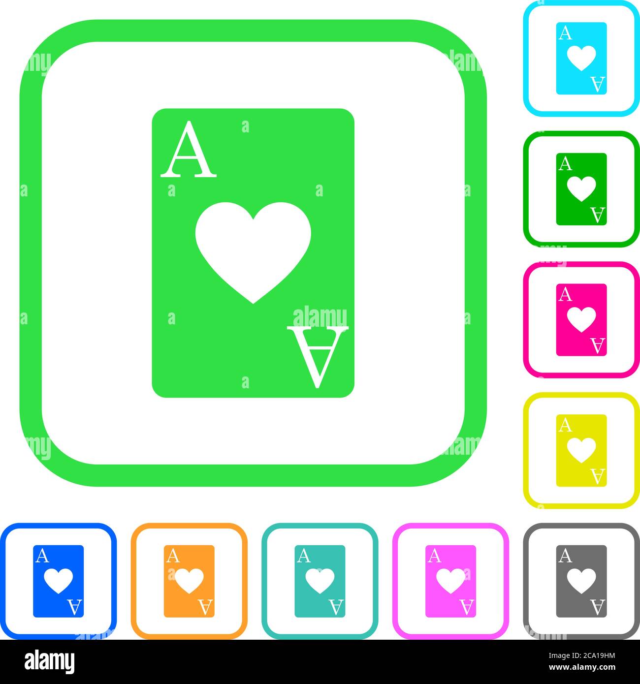 Ace of hearts card vivid colored flat icons in curved borders on white ...