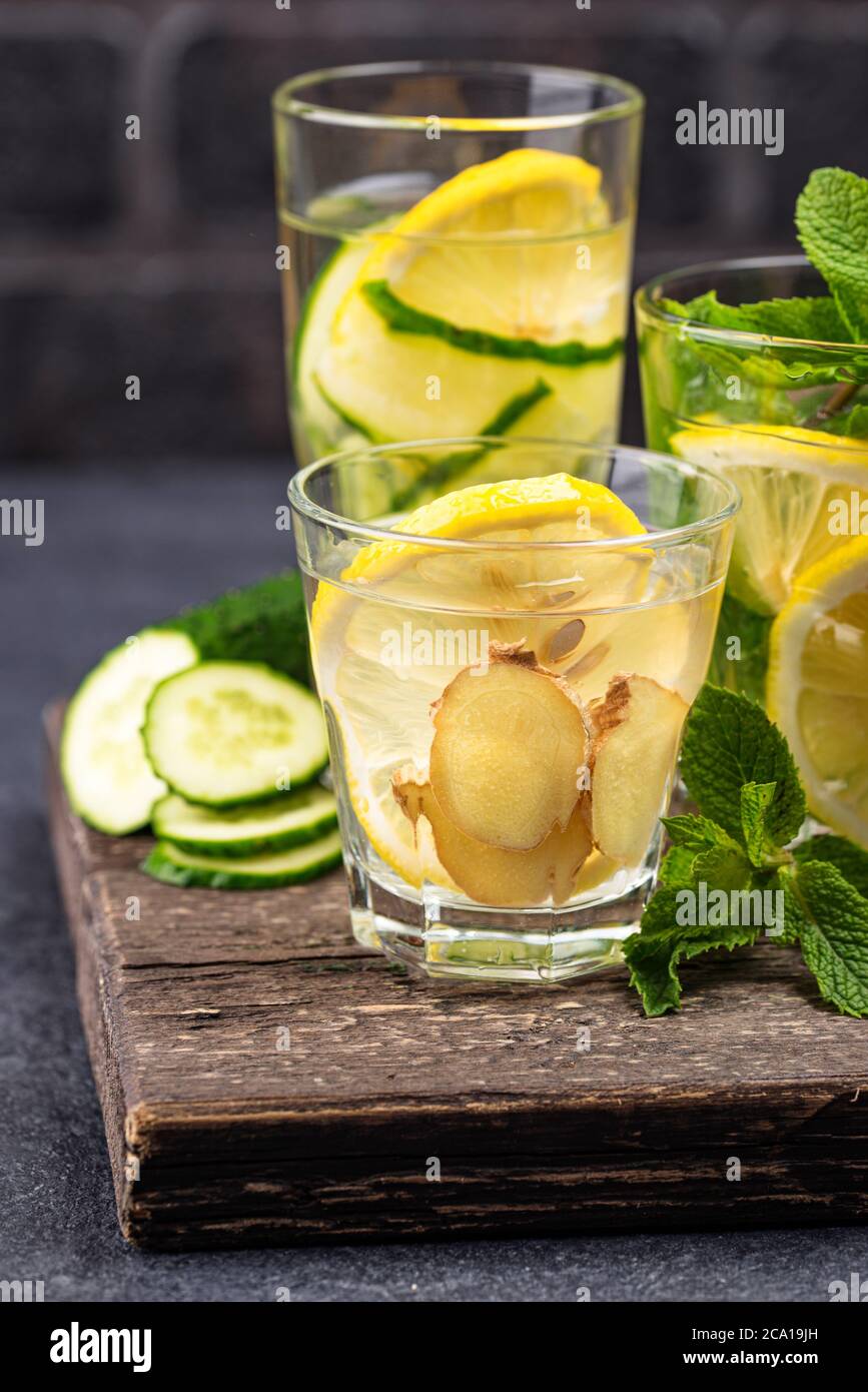 Set of various healthy detox water Stock Photo - Alamy