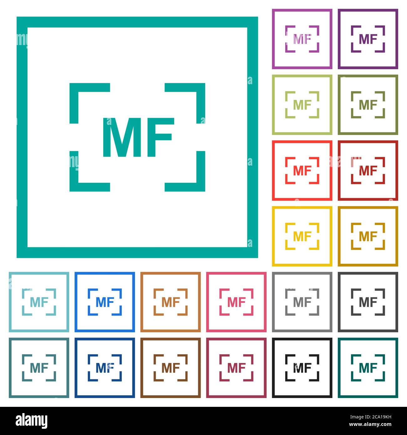 Camera manal focus mode flat color icons with quadrant frames on white ...